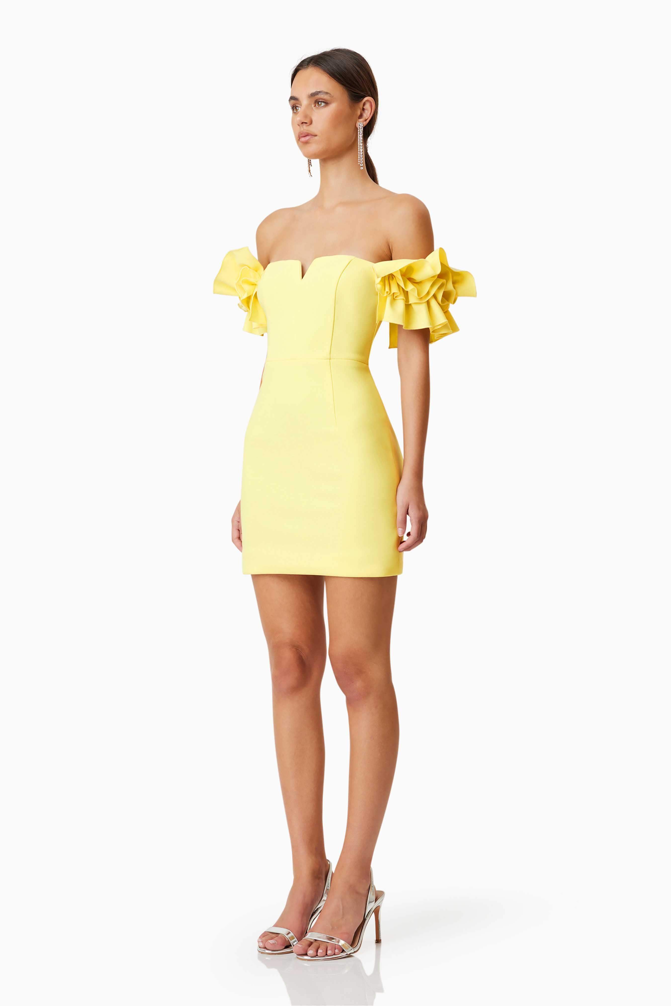 Nola Off The Shoulder Mini Dress In Yellow – Elliatt