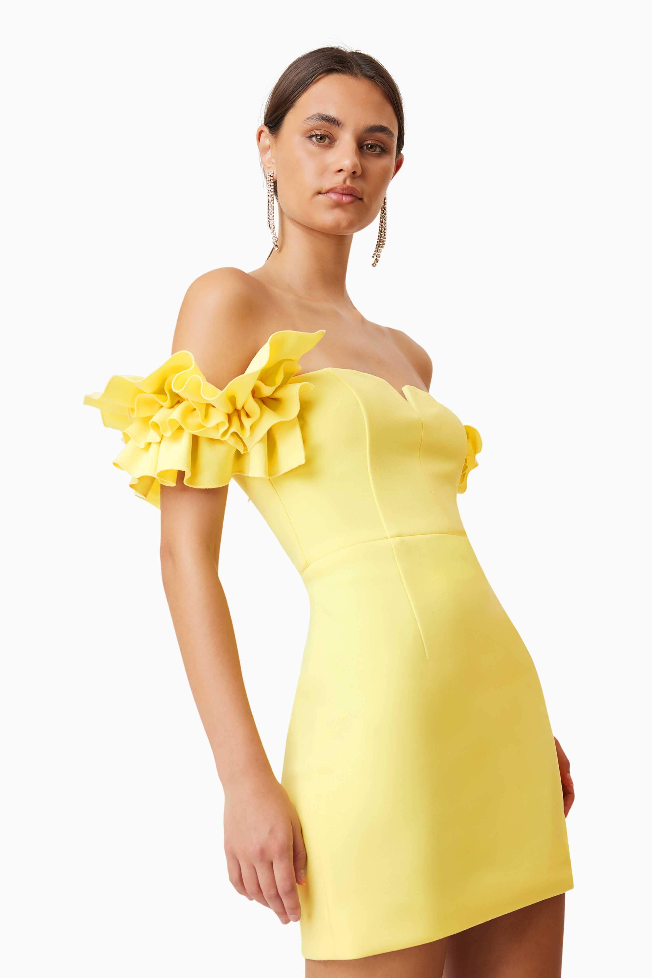 Nola Off The Shoulder Mini Dress In Yellow – Elliatt